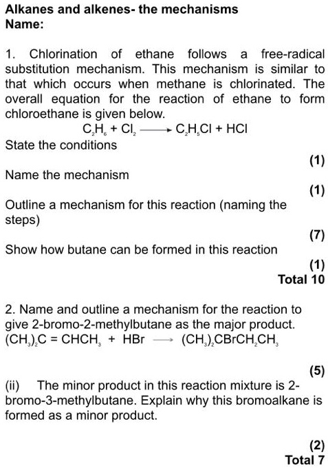 alkanes and alkenes the mechanisms name chlorination of ethane follows ...