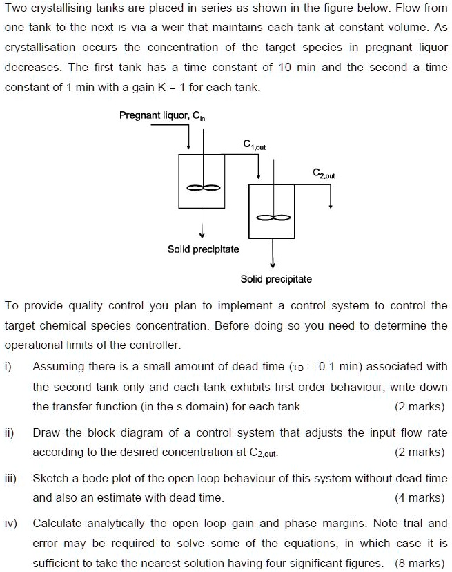 SOLVED: Two crystallizing tanks are placed in series as shown in the ...