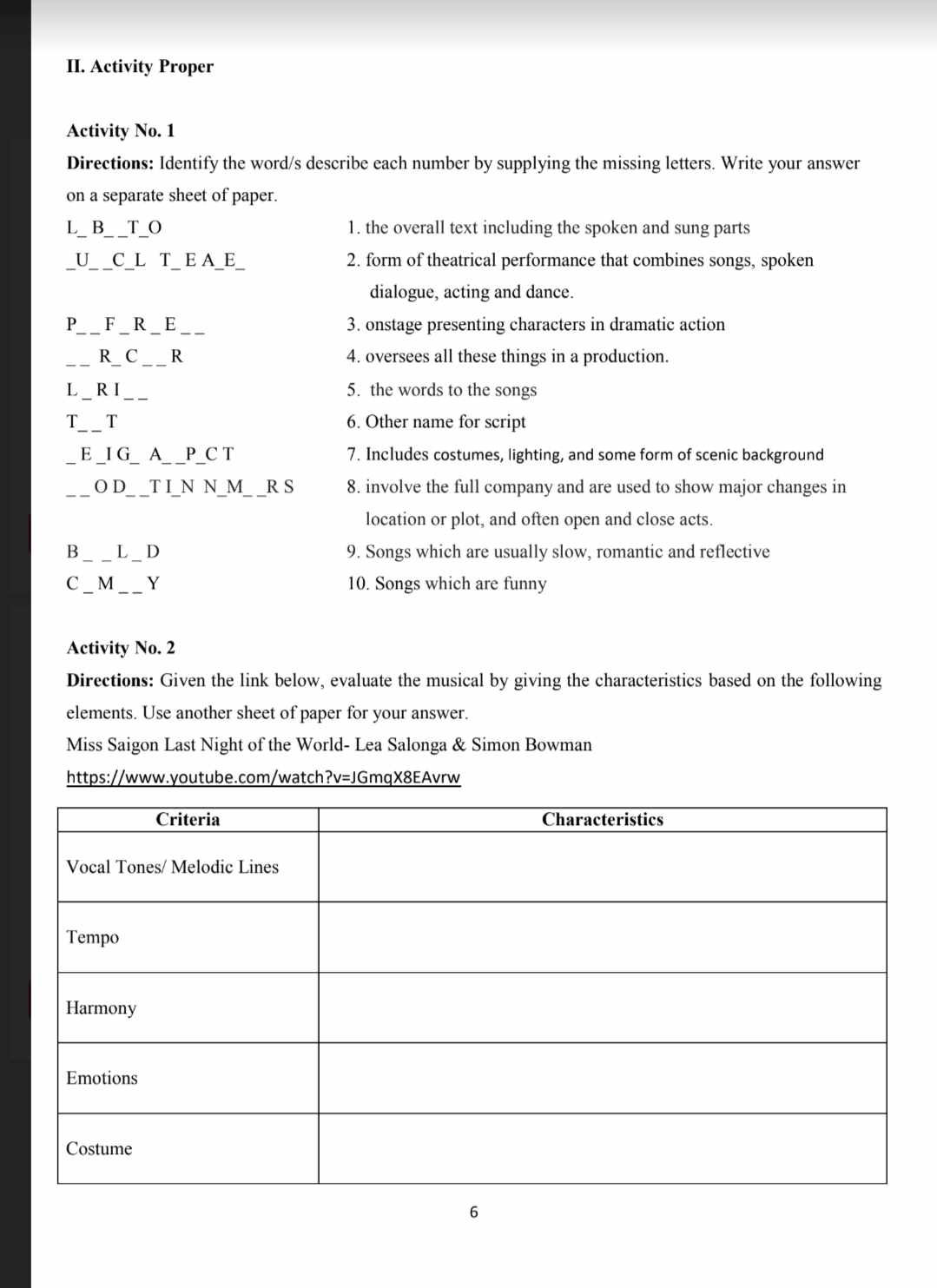 ii activity proper activity no 1 directions identify the words describe each number by supplying ...