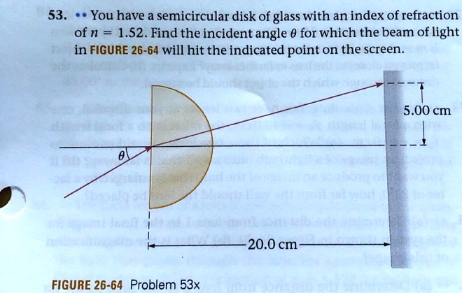 53 you have a semicircular disk of glass with an index of refraction of ...