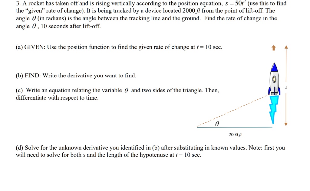SOLVED: A rocket has taken off and is rising vertically according to ...