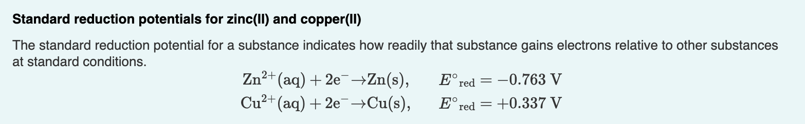 SOLVED: Standard reduction potentials for zinc(II) and copper(II) The standard reduction ...