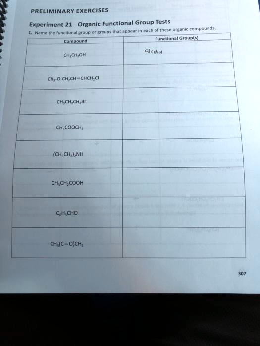preliminary exercises experiment 21 organic functional group tests nci ...