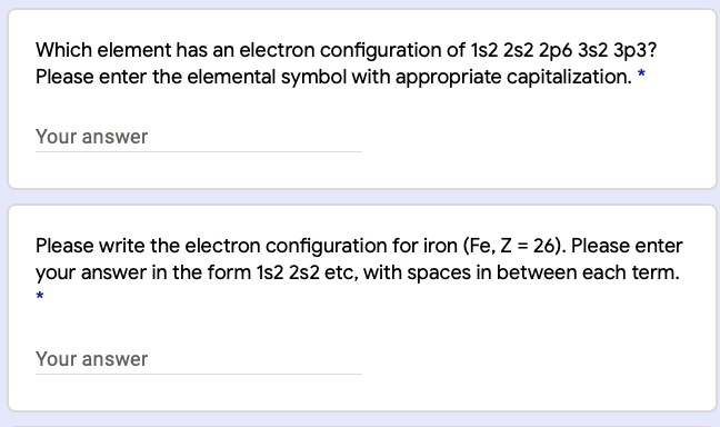 SOLVED:Which element has an electron configuration of 1s2 2s2 2p6 352 3p3? Please enter the ...
