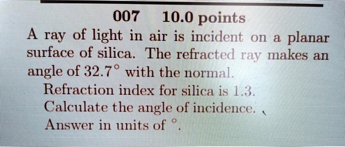 007 100 points aray of light in air is incident on a planar surface of ...