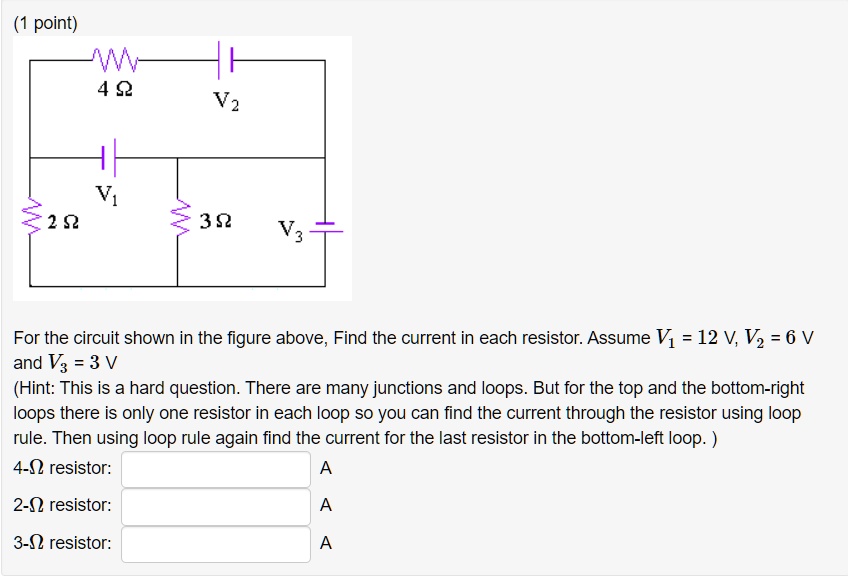 SOLVED: point) 4 Q Vz V, 2 9 39 V3 For the circuit shown in the figure above; Find the current ...
