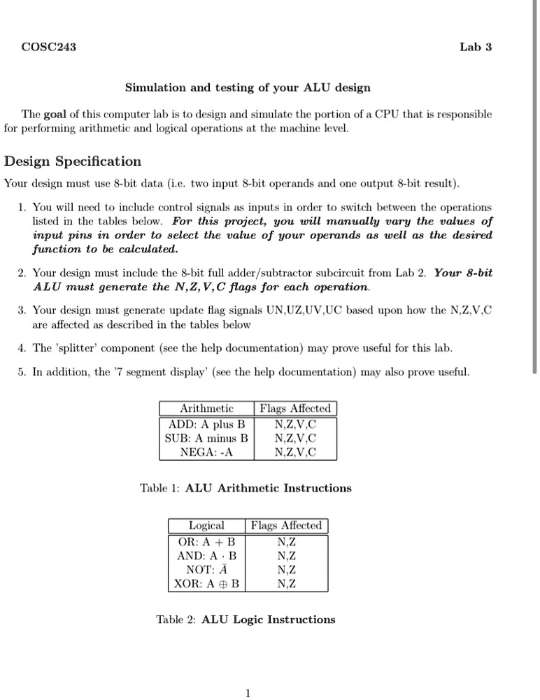 cosc243 lab 3 simulation and testing of your alu design the goal of ...