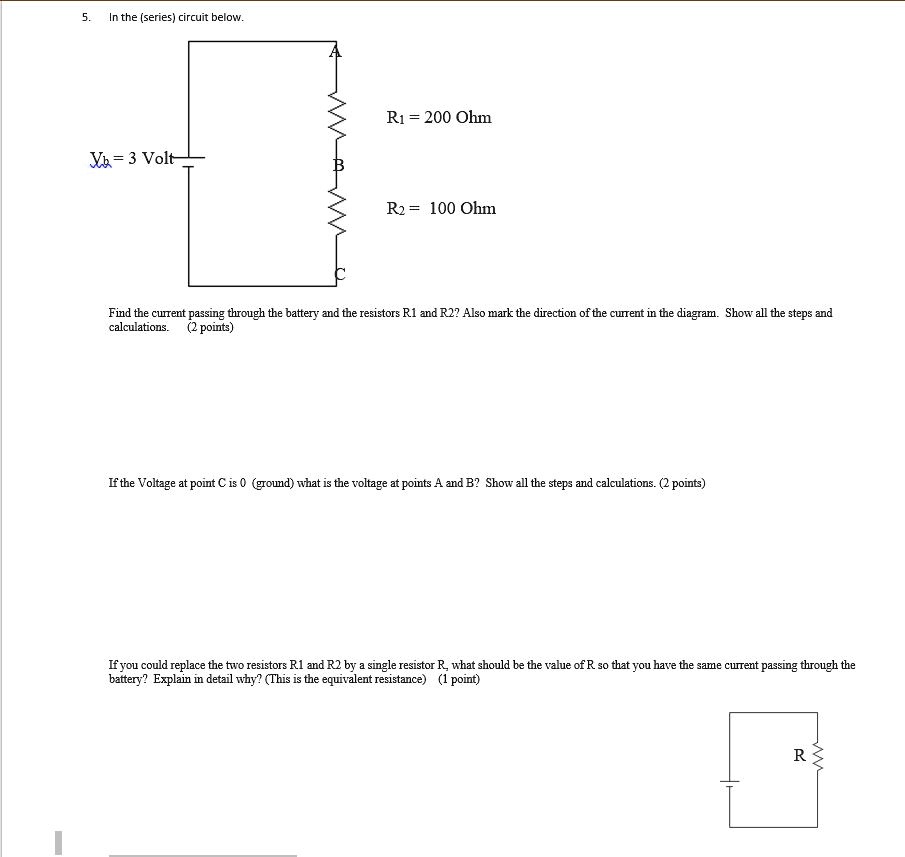 SOLVED: In the series circuit below: R1 = 200 Ohm Vb = 3 Volt R = 100 Ohm Find the current ...