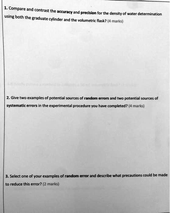 compare and contrast the accuracy and precision for the density of ...