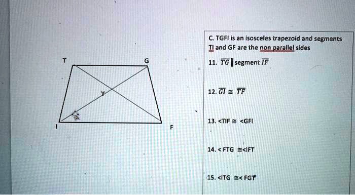 SOLVED: C TGFI is an isosceles trapezoid and segments Jland GF are the ...