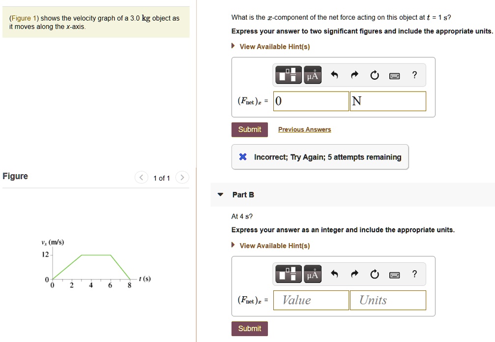 SOLVED: (Figure 1) shows the velocity graph of a 3.0 kg object as it moves along the X-axis ...