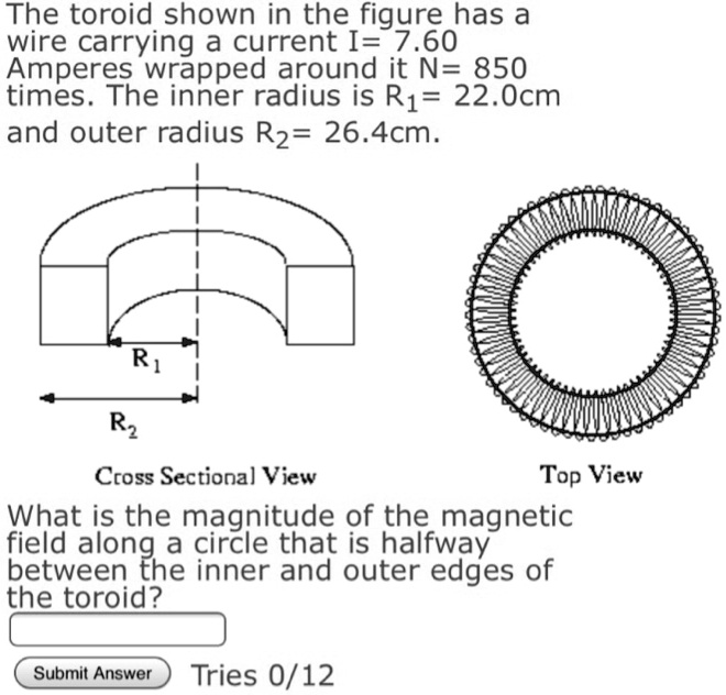SOLVED: The toroid shown in thefigure has a wire carrying a current I ...