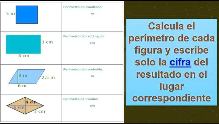 SOLVED: Calcula el perímetro de cada figura y escribe solo la cifra del ...