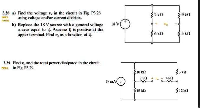 3.28 a) Find the voltage vx in the circuit in Fig. P3.28 using voltage and/or current division ...