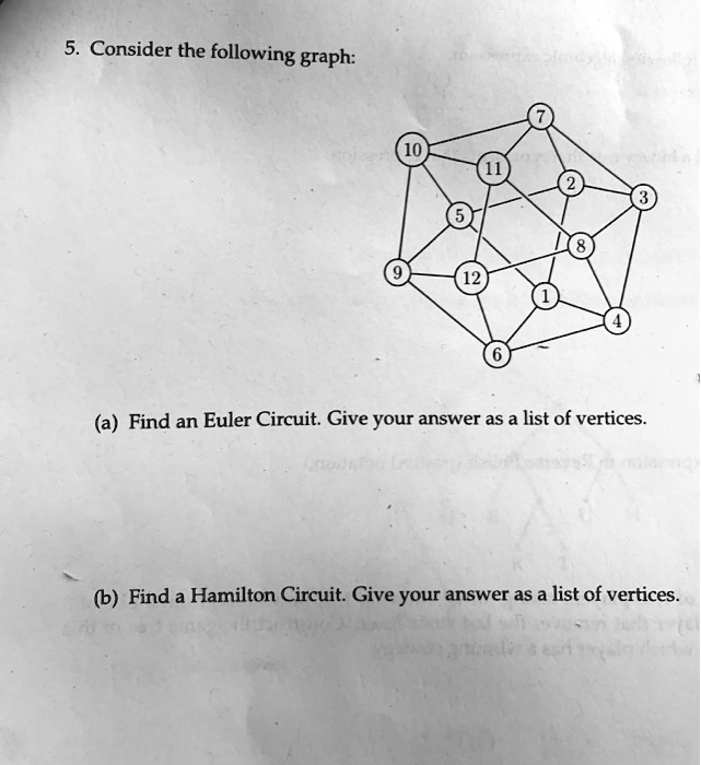 5 consider the following graph a find an euler circuit give your answer as a list of vertices 6 ...