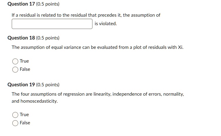 Solved Question 17 0 5 Points If A Residual Is Related To The