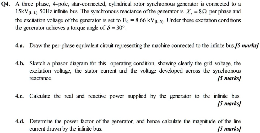SOLVED: Q4. A three-phase, 4-pole, star-connected, cylindrical rotor synchronous generator is ...