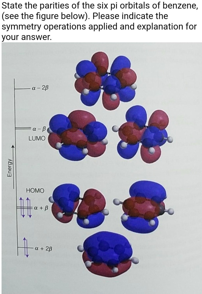 SOLVED: State the parities of the six pi orbitals of benzene (see the ...