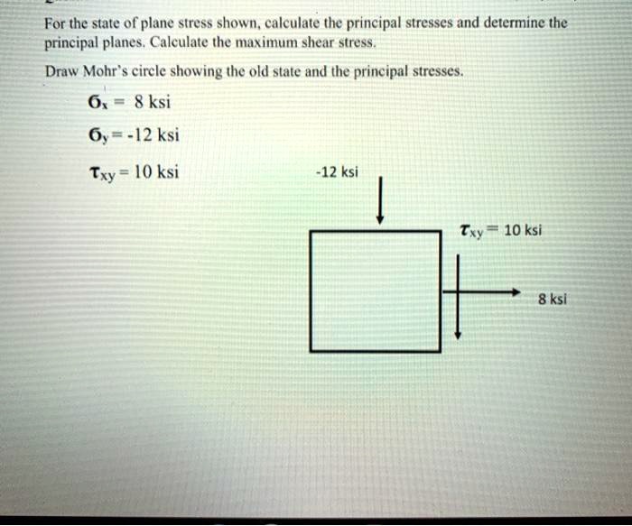 For the state of plane stress shown, calculate the principal stresses ...