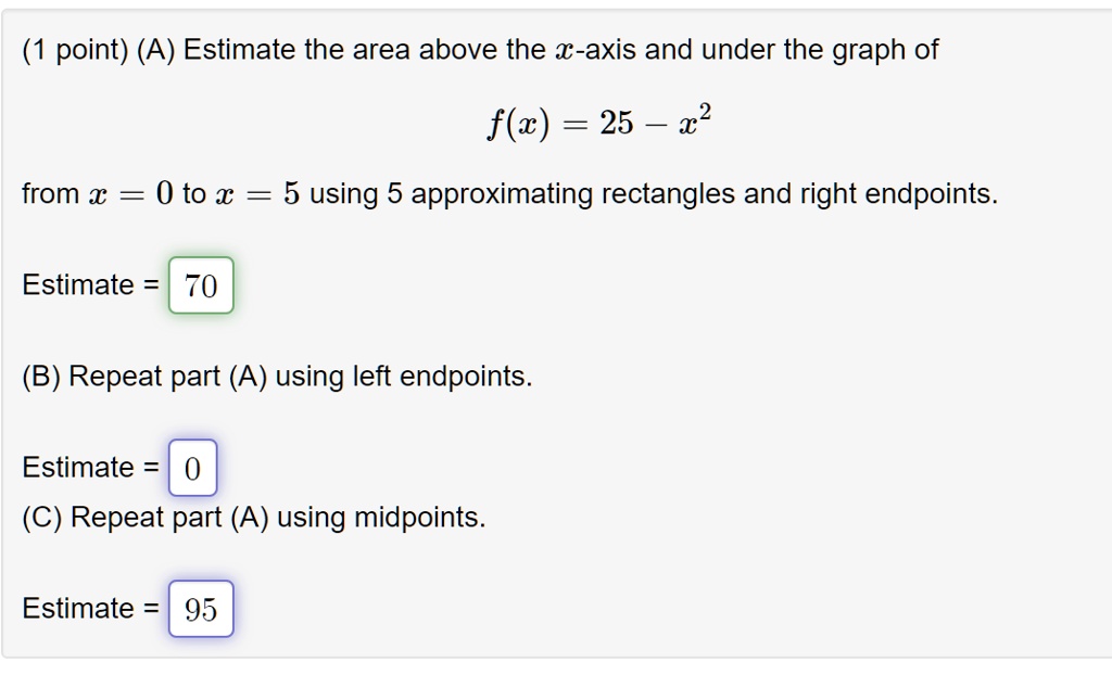 SOLVED: point) (A) Estimate the area above the T-axis and under the ...