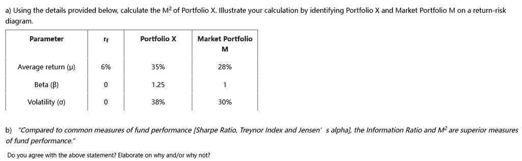 [GET ANSWER] a) Using the details provided below, calculate the M² of Portfolio X. Illustrate ...