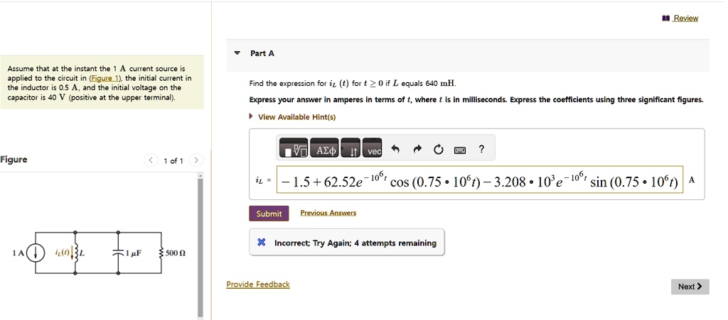 SOLVED: II Review Part A Assume that at the instant the 1 A current source is applied to the ...