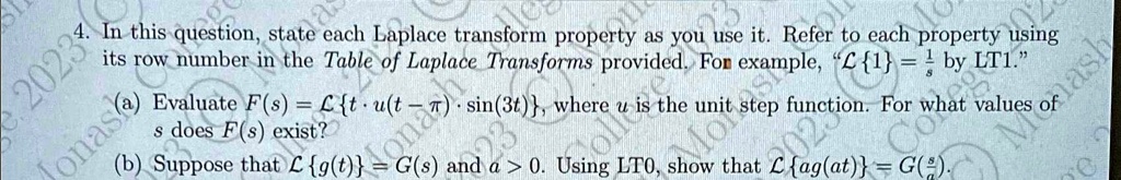 SOLVED: In this question, state each Laplace transform property as you ...