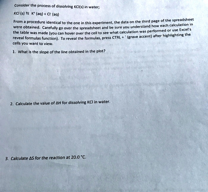 consider the process of dissolving kcis in water kci s k aq cl aq from ...