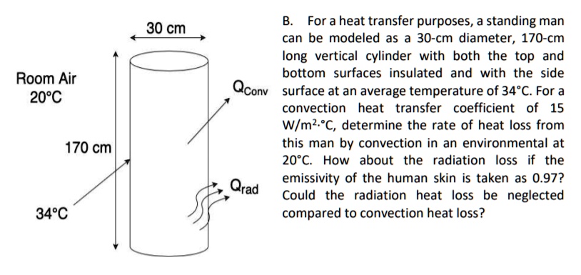 SOLVED: B. For heat transfer purposes, a standing man can be modeled as ...