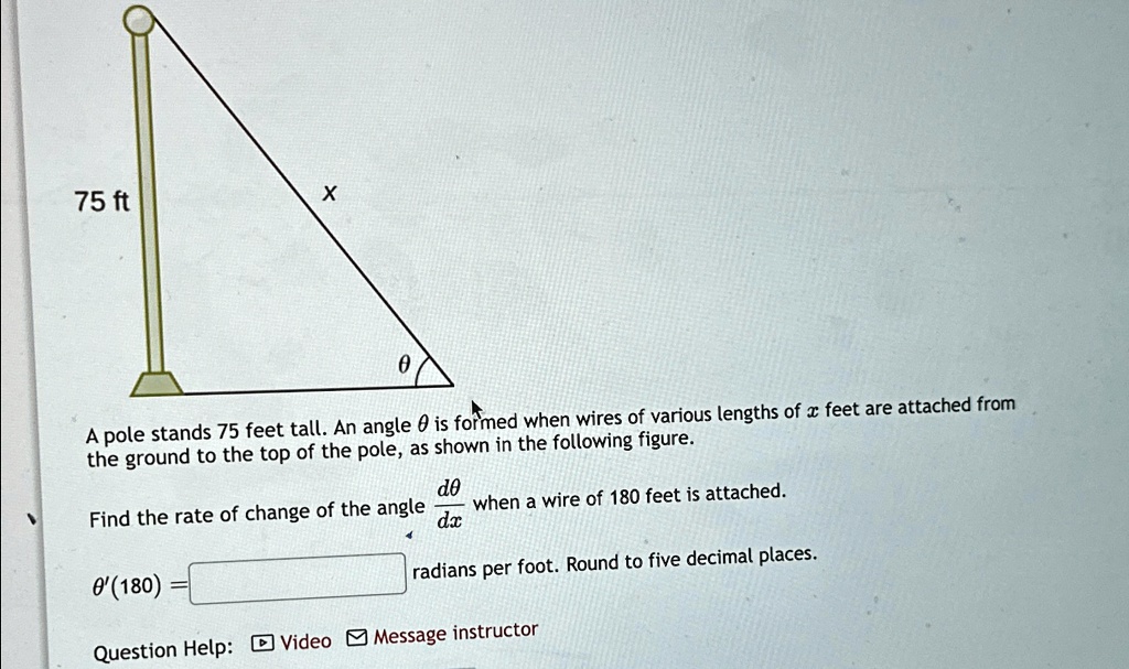 75 ft X ? A pole stands 75 feet tall. An angle θ is formed when wires ...