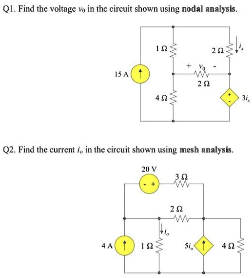 Q1. Find the voltage vo in the circuit shown using nodal analysis. 15 A 1? 2? ix + vo - 2? 4 ...