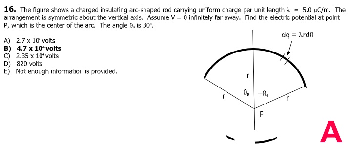 SOLVED: 16. The figure shows charged insulating arc-shaped rod carrying ...