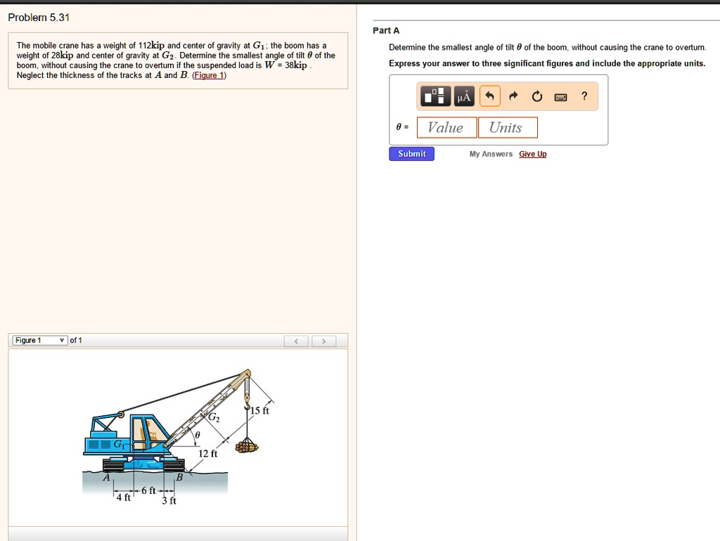 Problem 5.31 The mobile crane has a weight of 112kip and...