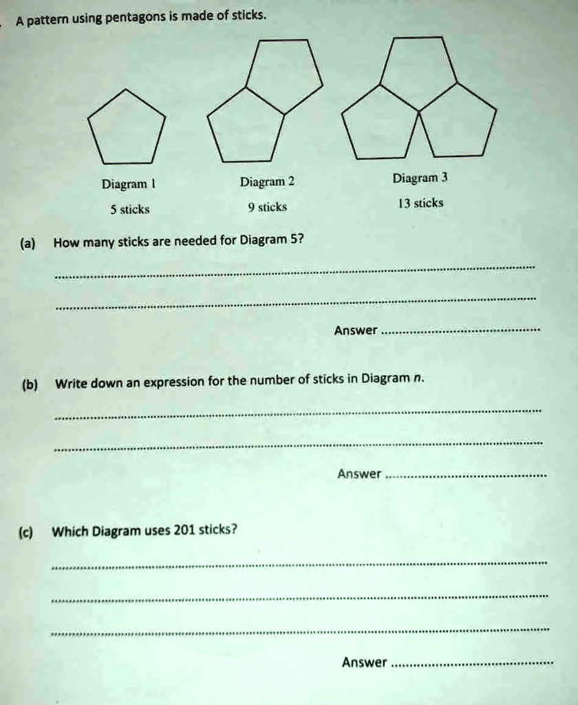 a pattern using pentagons is made of sticks diagram 5 sticks diagram 2 ...