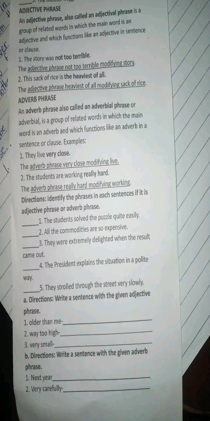 SOLVED: ADJECTIVE PHRASE An adjective phrase, also called an adjectival ...