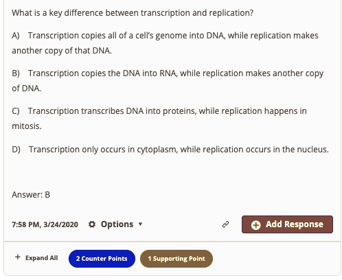 SOLVED: What is key difference between transcription and replication ...