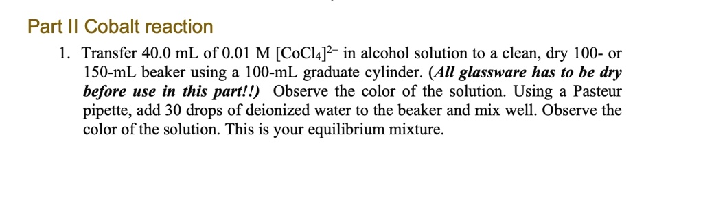 part ii cobalt reaction transfer 400 ml of 001 m cocl4 in alcohol ...