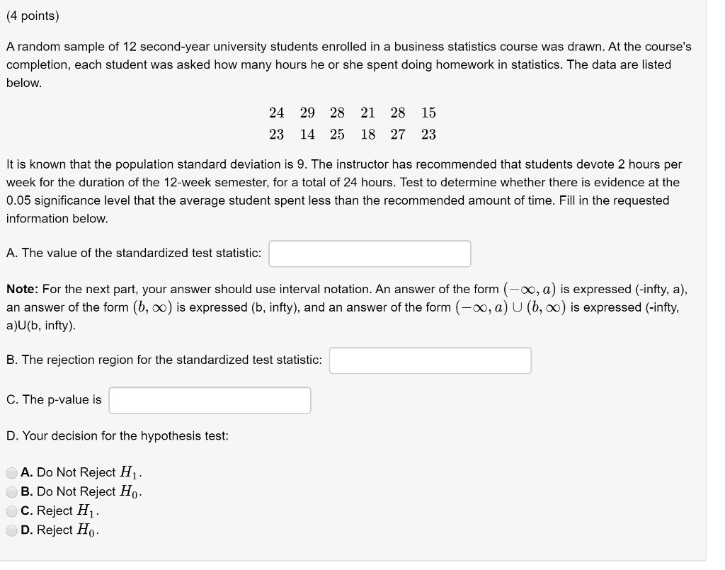 SOLVED: A random sample of 12 second-year university students enrolled in a business statistics ...
