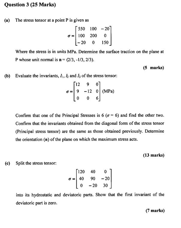 question 3 25 marks the stress tensor at point p is given as 550 100 100 200 20 150 where the ...