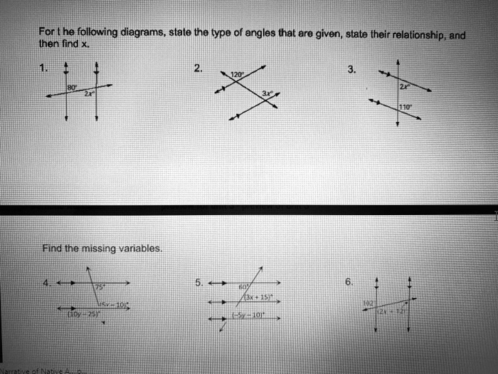 for he following diagrams slale the type of angles that are given state ...
