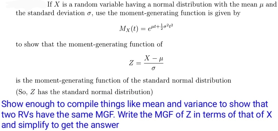 if x is a random variable having normal distribution with the mean and ...