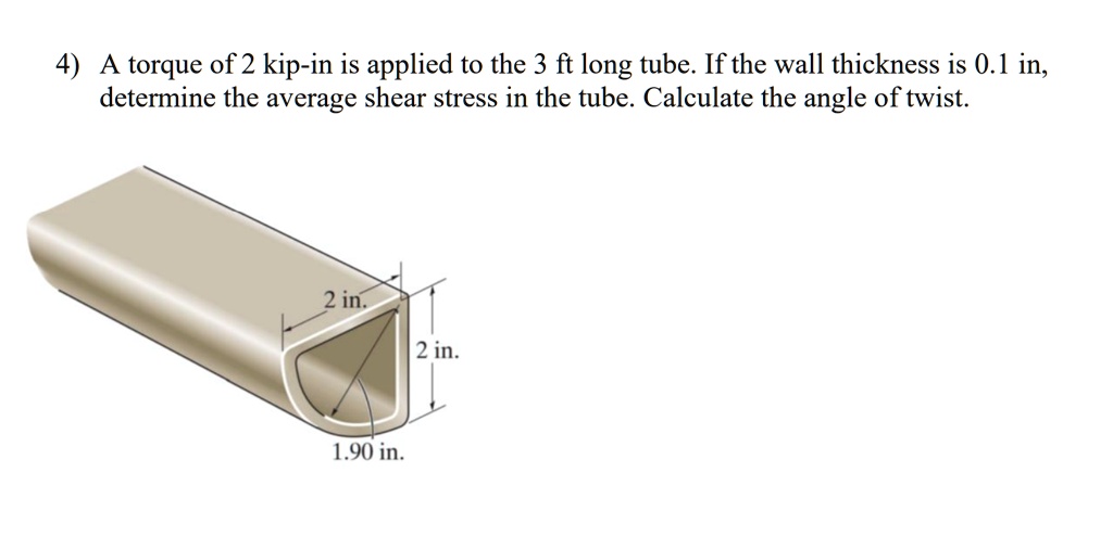 4) A torque of 2 kip-in is applied to the 3 ft long tube. If the wall ...