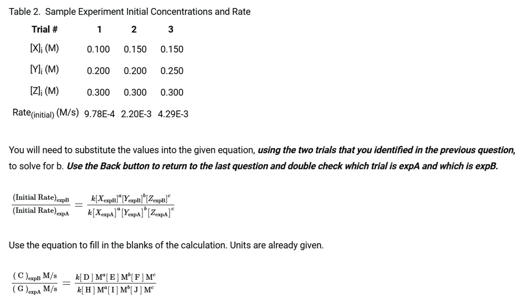 SOLVED: Table 2. Sample Experiment Initial Concentrations and Rate You ...