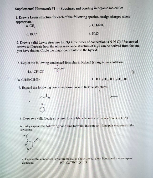 SOLVED: Supplemental Homework #] Structures and bonding in organic molecules Draw Lewis ...