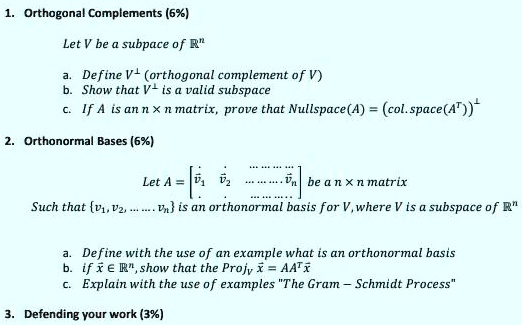 orthogonal complements 6 let subpace of define v1 orthogona complement ...