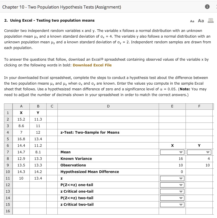 SOLVED: Chapter 10 Two Population Hypothesis Tests (Assignment) 2.0 ...