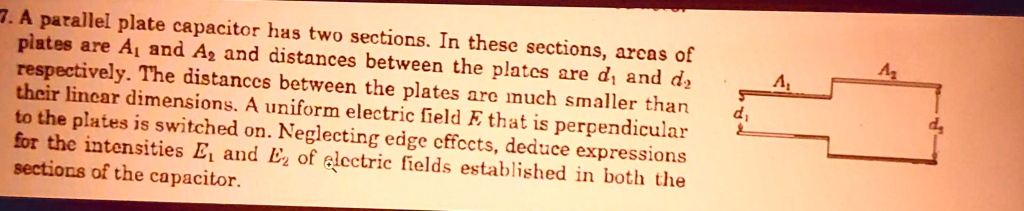 SOLVED: A parallel plate capacitor has two sections. In these sections ...