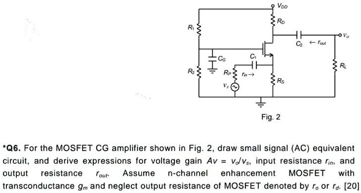 *Q6. For the MOSFET CG amplifier shown in Fig. 2, draw small signal (AC) equivalent circuit, and ...