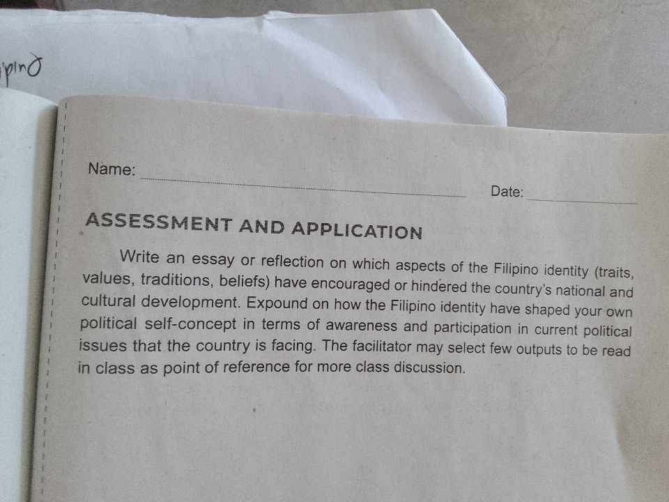 SOLVED: Name: Date: ASSESSMENT AND APPLICATION Write an essay or ...