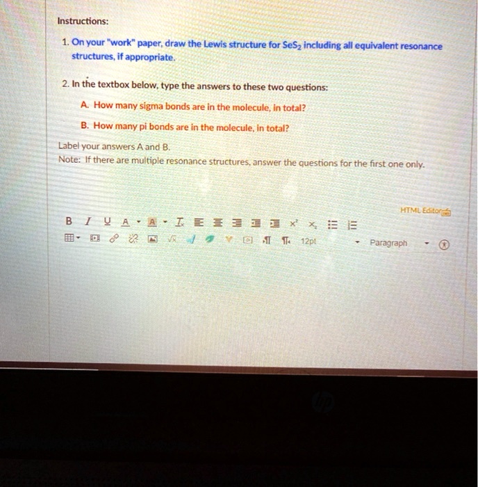 instructions on your work paper draw the lewis structure for sesz ...